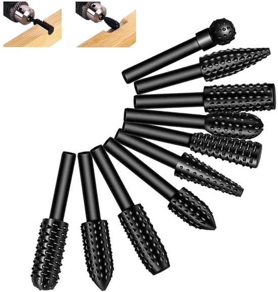 Allecto Plus - Set van 10 houtfrezen voor boormachine - Raspset en ...
