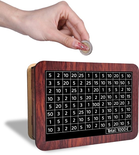 Houten spaarpot - Doel €1000 - Aftel spaar pot - Bereik je spaardoel ...