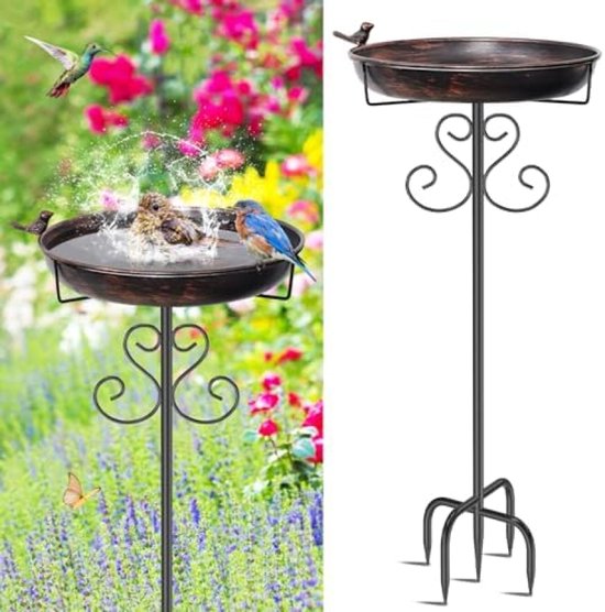 Vintage Metalen Vogelbad voor Buiten - Staand Vogelbad met Vogelbeeldje ...