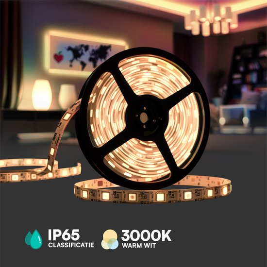 V-TAC VT-2025 286-5M LED Strip Lamp | 220V | IP65 Waterdicht | 3000K ...