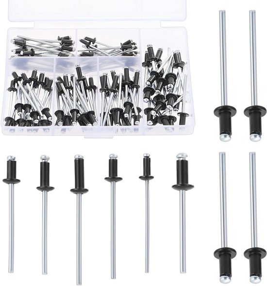 120 Stuks Zwarte Aluminium Blindklinknagels Set 2.4/3/3.2/4 mm ...