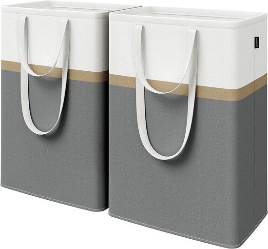 Laundry Hamper Set of 2 - 75L Foldable with Short and Long Handles ...