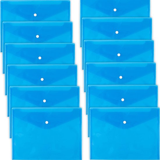Handige Set van 12 A4 Documenten Mappen met Drukknop Sluiting - Blauw | bol