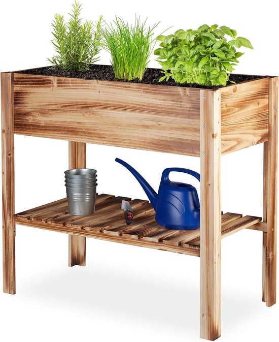 Moestuinbak hout met opbergruimte voor op balkon, terras of in tuin ...