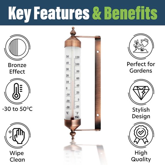 Bronze effect outdoor thermometer - stylish garden decor for accurate ...