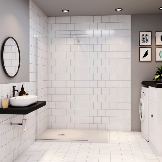 Douchewand Inloopdouche 96x185cm+N:140cm Stabilisatiestang,6mm nano ...