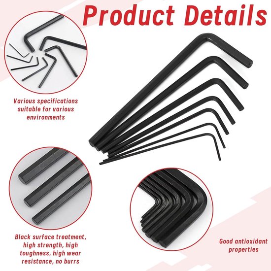 Allecto Plus - Set van 7 inbussleutels 0.7-3 mm Alloy Steel Hex ...