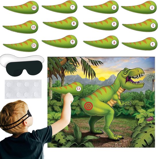 Pin the Tail on the Dinosaur Game - Party Supplies with 12pcs Tails for ...
