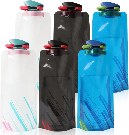 6 stuks opvouwbare waterflessen 700 ml - herbruikbare drinkfles voor ...