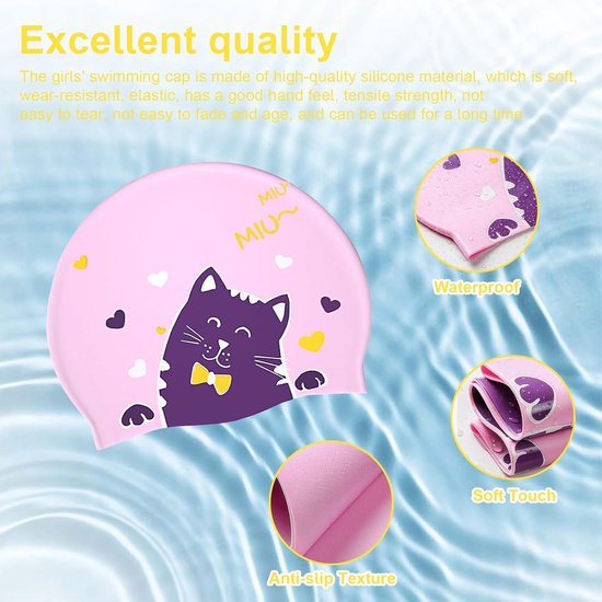 Waterdichte siliconen badmuts voor kinderen met kattenpatroon - Roze ...
