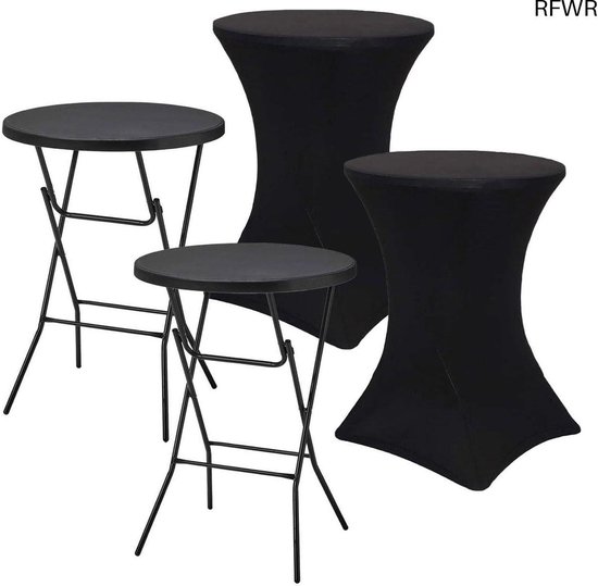 RFWR® Stevige Zwarte Statafel Set met Hoezen - Inklapbaar en Weersbestendig - 80cm x... | bol