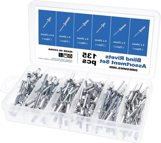 135-delige Popnagels Set - Voor hout, metaal, plastic - 5/6/6.4 mm - In ...