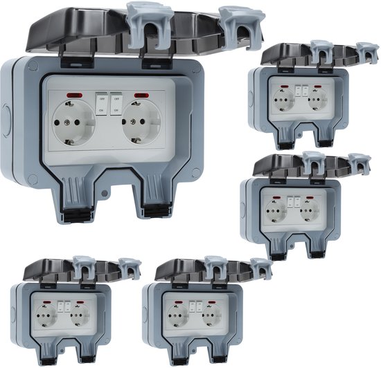 5X Buitenstopcontact dubbel stopcontact - IP66 Stopcontact - Waterdicht ...