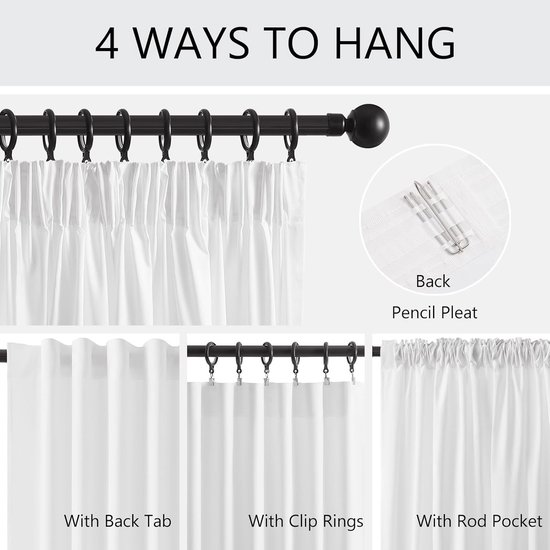 Gordijn - 2 stuk - met haken - transparant - 145*132cm - wit | bol