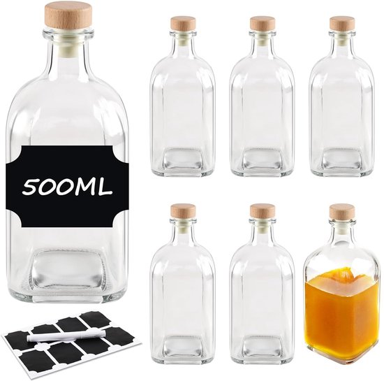 Glazen flessenset 500 ml - duurzaam en stijlvol - set van 6 | bol