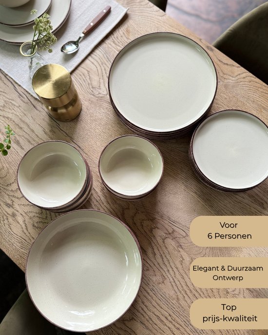 BAVARY 24-delig Servies set - Beige keramisch - Vaatwasser- en ...