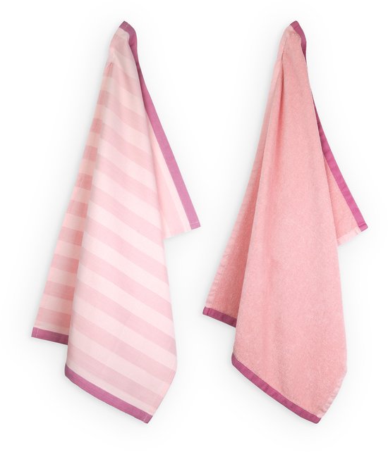 Lifa home Serene Pastels Theedoek en Handdoek set – 50 x 70 cm – Streep ...