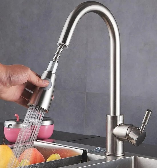 Keukenkraan met Uittrekbare Uitloop - Handdouche met Slang - Uittrekbaar - Mengkraan -... | bol