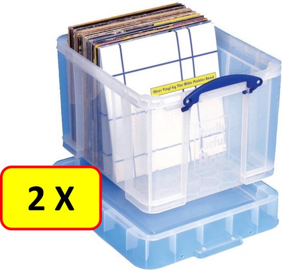 2 x Opbergbox Really Useful Box XL * 35 liter * 48 x 39 x 35 cm * transparant * LP-vinyl | bol