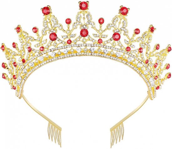 Dolaso Gouden prinses kroon- rode diamant kristal hoofdbekleding ...
