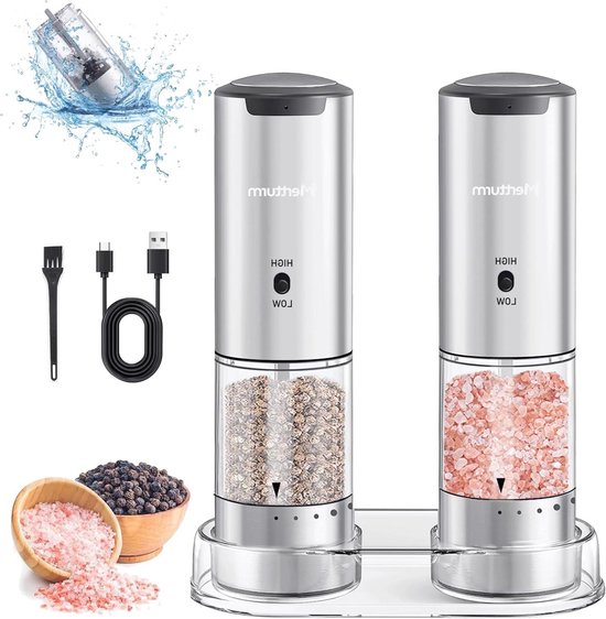 Salt and Pepper Mill Set - Rechargeable Electric Grinder with 95ml Container | bol