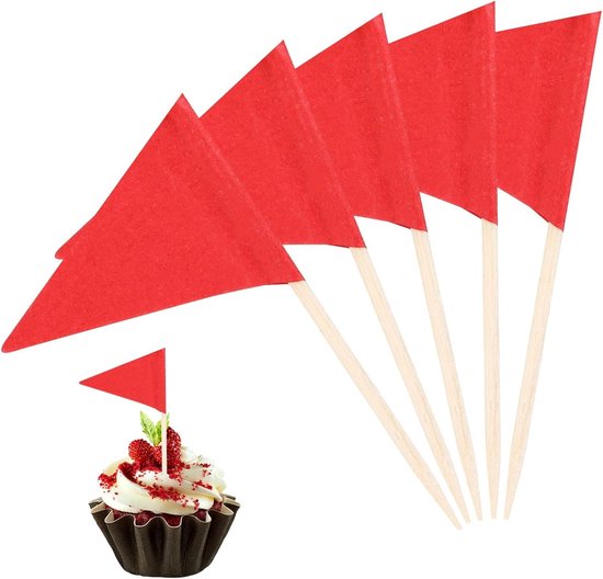 Allecto Plus - 100 stuks Lege Tandenstoker Vlaggen Rood Cupcake Toppers ...