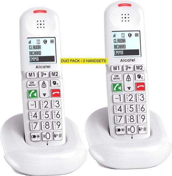 Alcatel XL685 Duo dect telefoon wit met grote toetsen en handenvrij ...