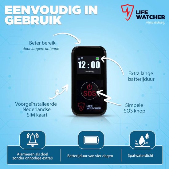 LifeWatcher SOS Button - Alarmknop voor ouderen - Met valdetectie - SOS ...