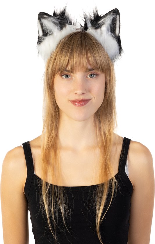 KIMU Haarband Furry Oortjes Zwart Wit - Kat Poes Vos Diadeem Dons ...