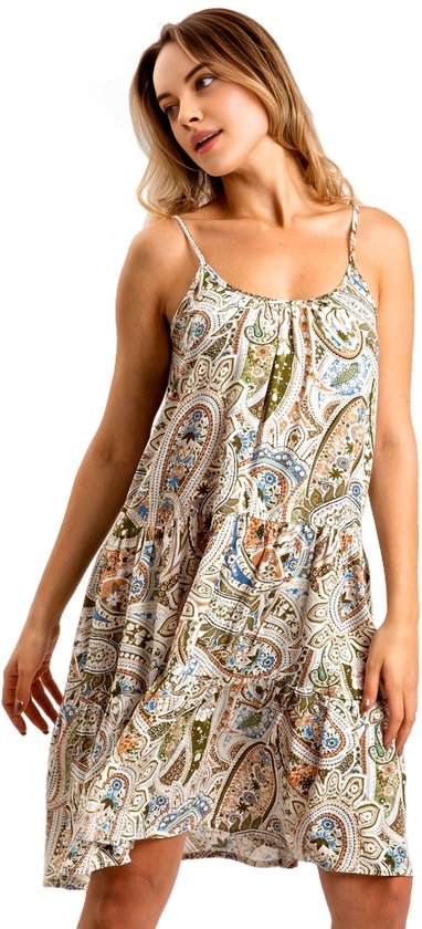Zomerjurken dames- Korte Strandjurken Ibiza stijl | Khaki Paisley ...
