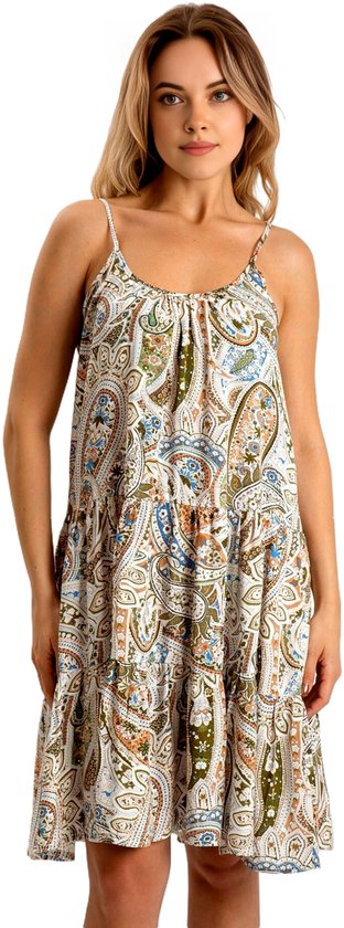Zomerjurken dames- Korte Strandjurken Ibiza stijl | Khaki Paisley ...