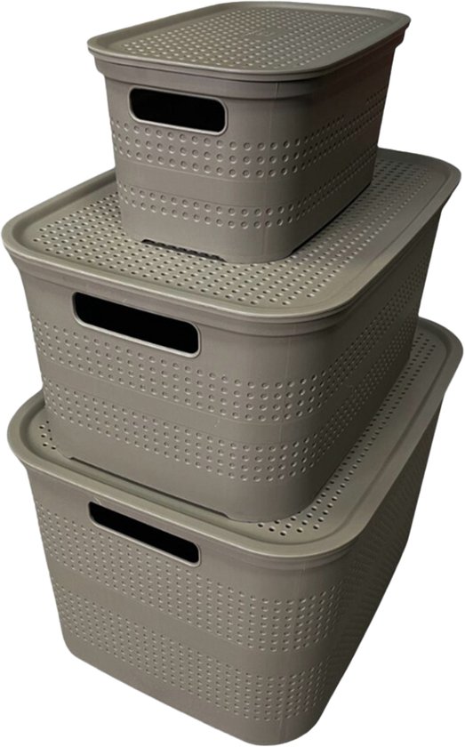 Wasmanden - Set van 3 stuks - 4,5 liter - 12 liter - 25 liter - Taupe | bol