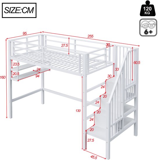 Sweiko Hoogslaper - 90 x 200 cm - Opbergrek - Valbeveiliging - Zonder ...