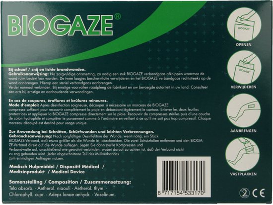 Biogaze Verbandgazen - Voor wonden en brandwonden - 10x10cm - 10 stuks ...