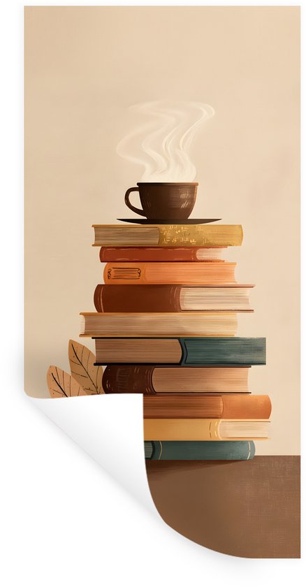 Muurstickers - Sticker Folie - Boeken - Toren - Koffie - Beige - 60x120 ...