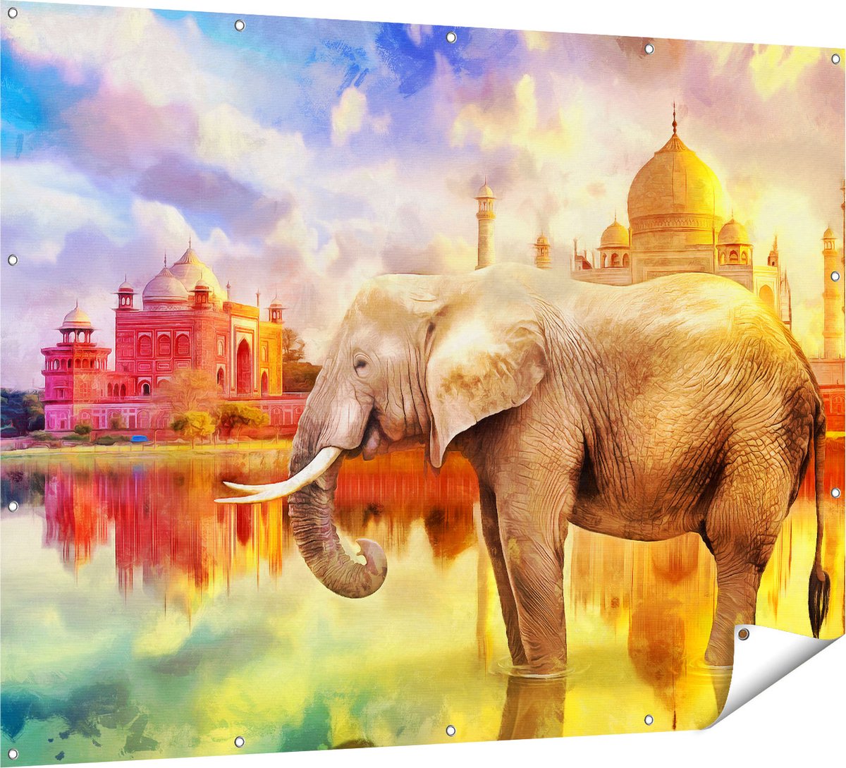 Gards Tuinposter Getekende Olifant bij Taj Mahal - Abstract - 160x120 ...