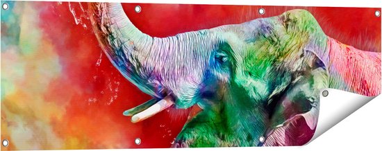 Gards Tuinposter Getekende Vrolijke Olifant - Abstract - 120x40 cm ...