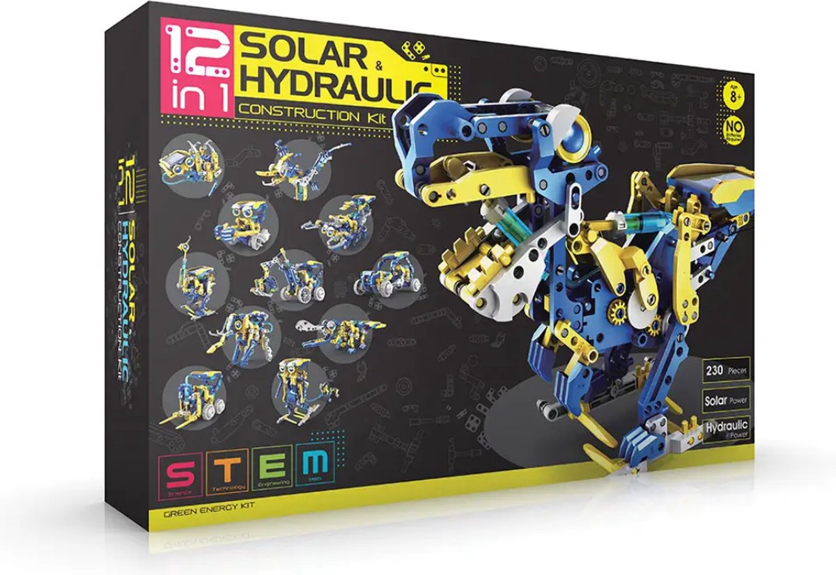 Construct & Create - 12 in 1 - hydraulische bouwset op zonne-energie | bol
