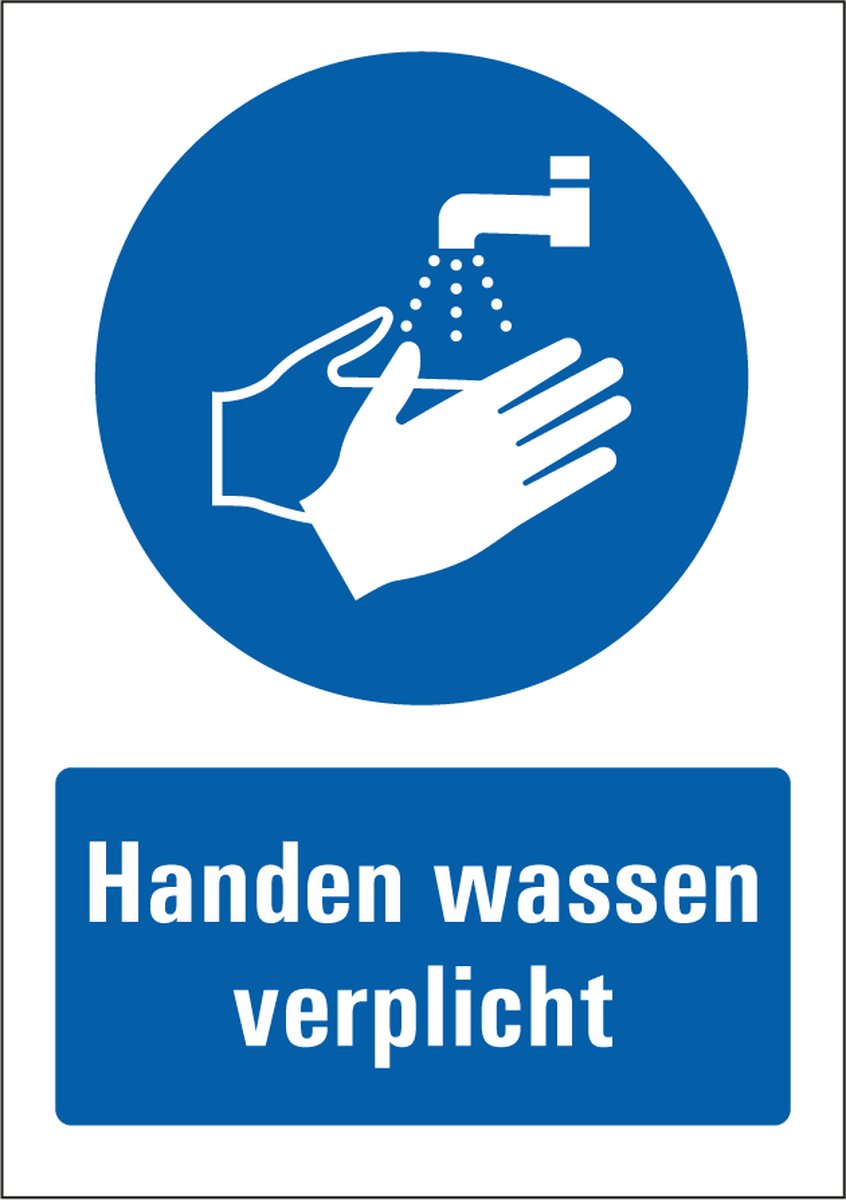 Handen wassen verplicht sticker met tekst 148 x 210 mm | bol.com