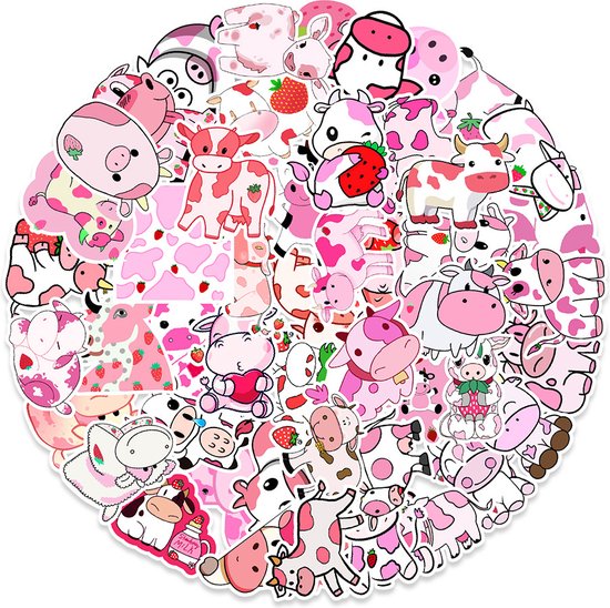 Schattige roze Koeien stickers | 50 stuks | schattige dieren, boerderij ...