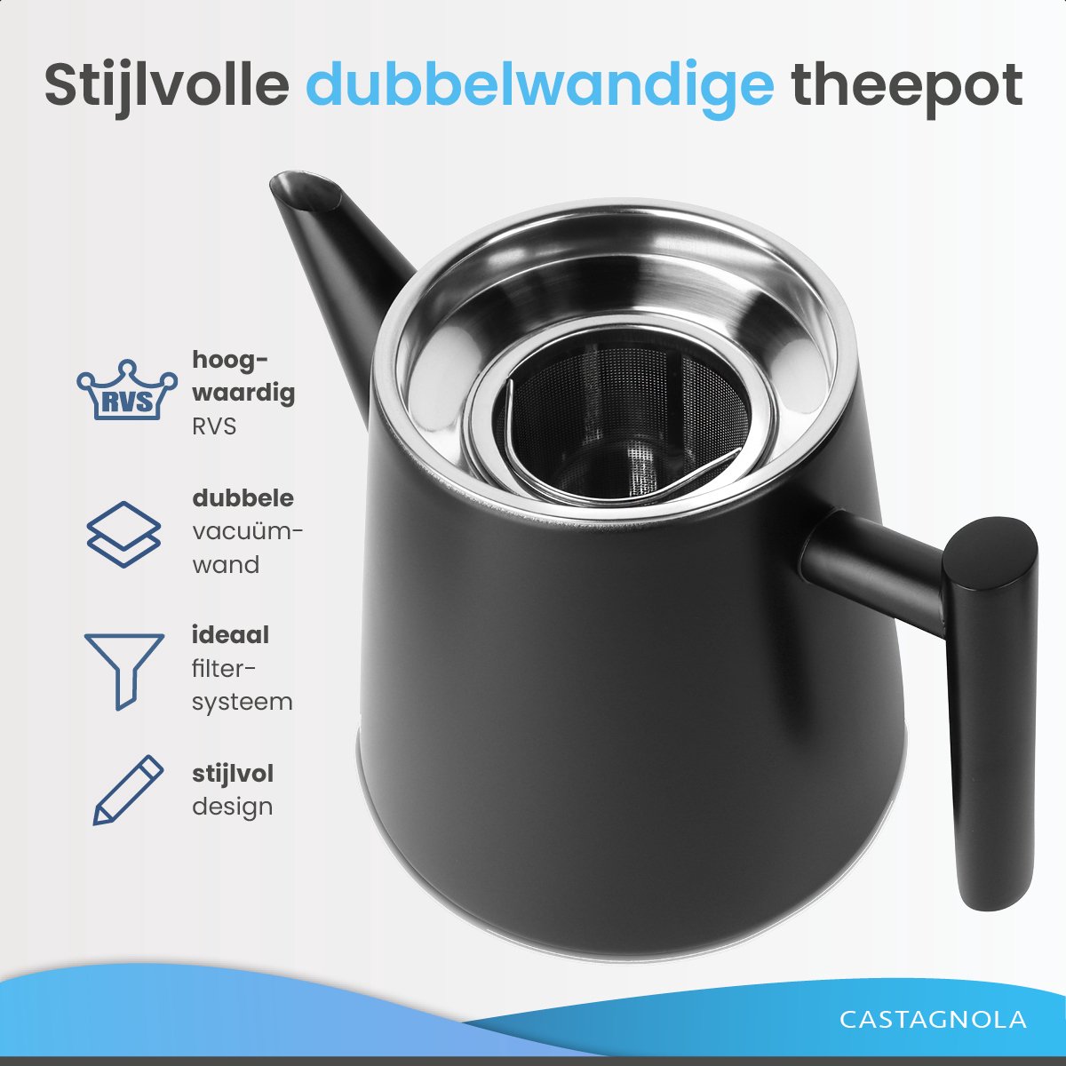 Castagnola Theepot met Filter – Theekan – Theepot Dubbelwandig ...