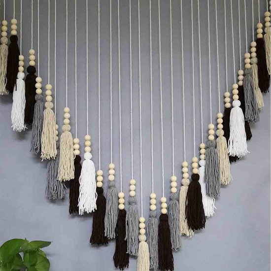 Grote macramé houten kralen kwasten wandbehang natuurlijk Boheems ...