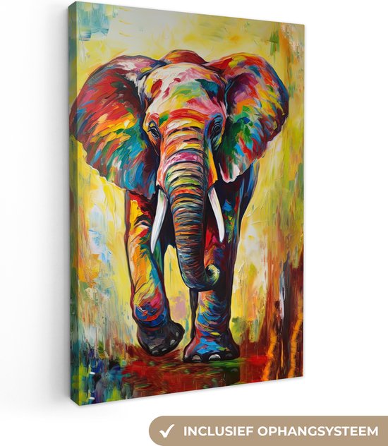 Canvas schilderij kleurrijke olifant 120x180 - Kamer decoratie ...