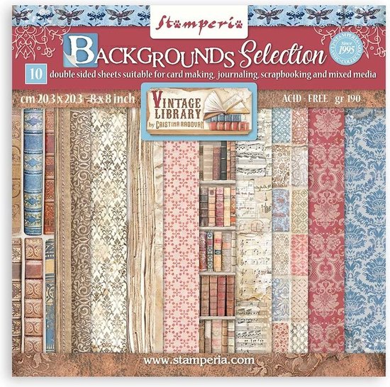 Stamperia - Vintage Library Backgrounds Selection 8x8 Inch Paper Pack ...