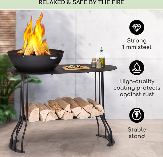 Blumfeldt Nantai vuurschaal en barbecue station - Tafel met vuurkorf ...