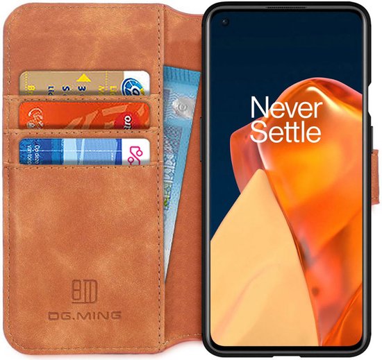 Geschikt voor DG Ming OnePlus 9 Pro Retro Wallet Book Case Hoesje Bruin ...