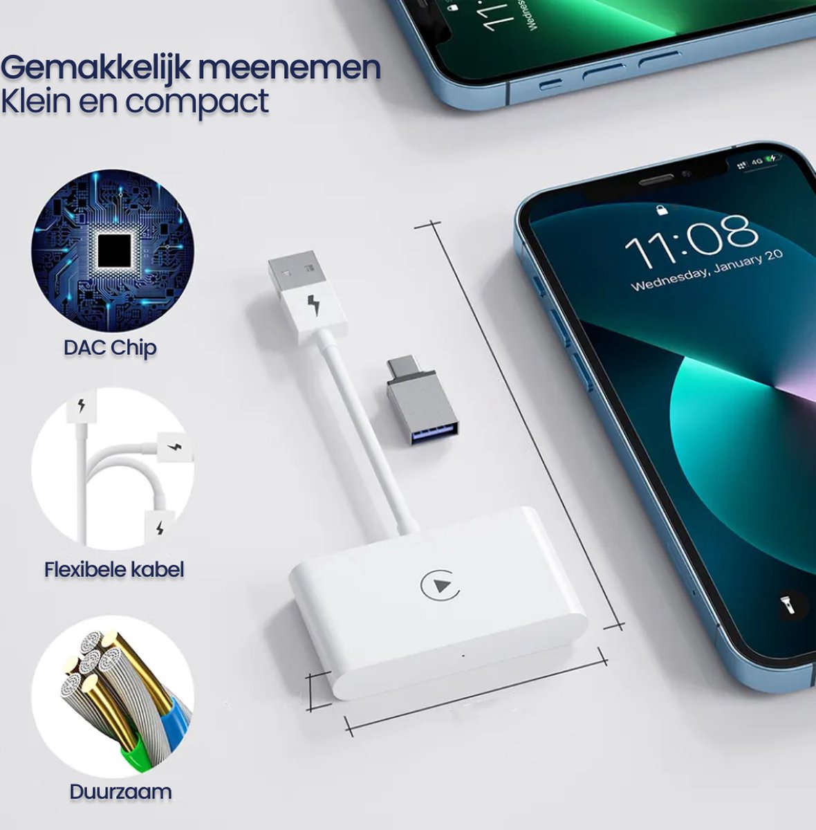 BluGo Carplay Dongle - Geschikt voor Apple CarPlay - Carplay Draadloos ...