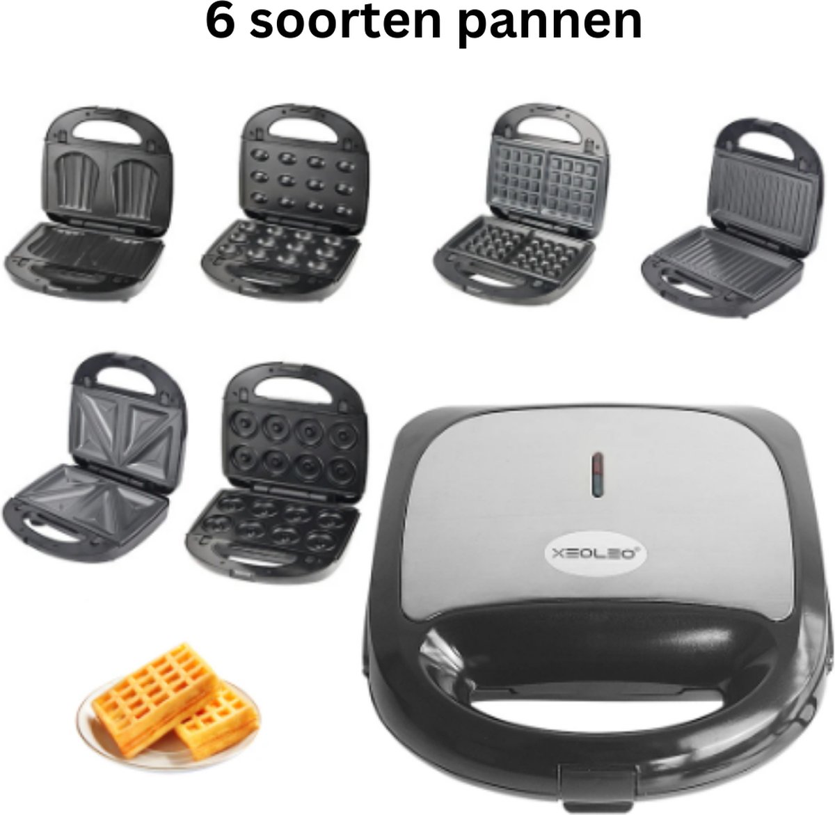 6 In 1 Wafelijzer - Wafel Maker - Wafelijzer - Met - Verwisselbare ...