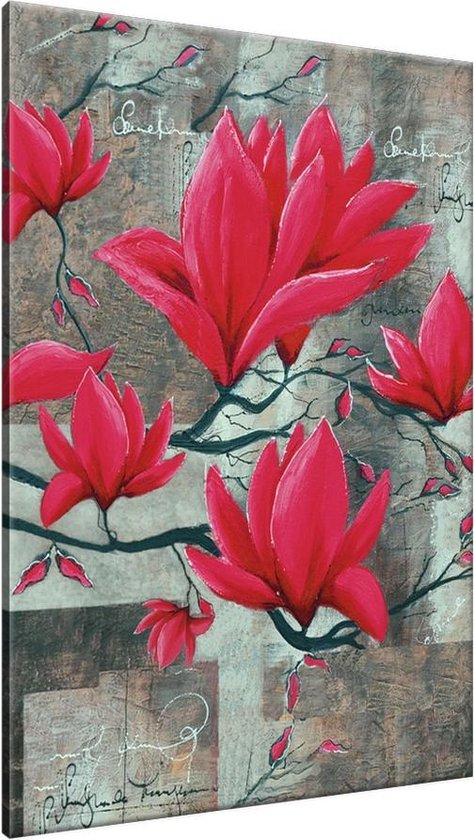 Schilderij - Magnolia - Rood , Grijs , Bruin - 70x120cm 1Luik ...