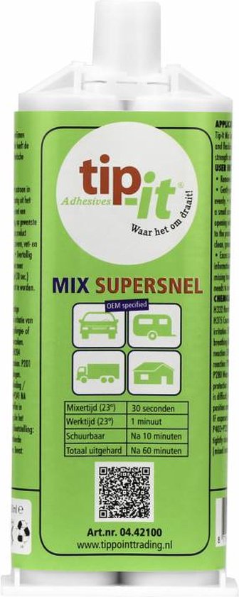Tip-it - Mix Supersnel - 2 componenten lijm - Snel bewerkbaar - Zwart ...